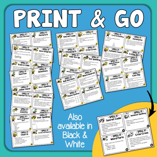 Spelling Activities Task Cards 40 Activity Cards for Any List with ...
