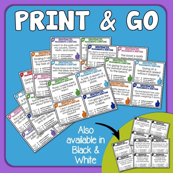 Sentence Fragments and Run-Ons Task Cards | Print & Digital Google ...
