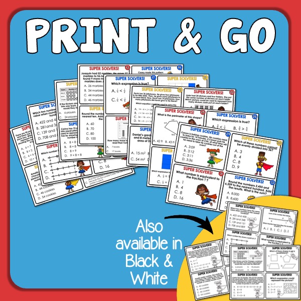 3rd Grade Math Test Prep and Review Task Cards - Print & Digital with ...