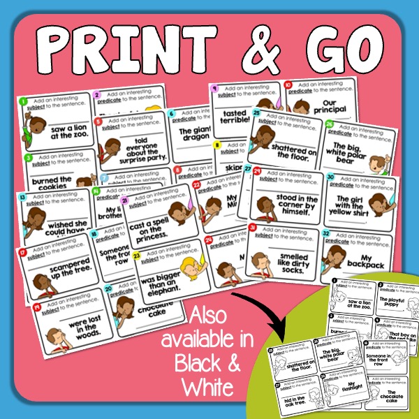 Adding Subjects and Predicates Task Cards | Print and Digital with ...