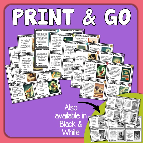 Fantasy vs. Realistic Fiction Task Cards - Determining Genre Within a ...