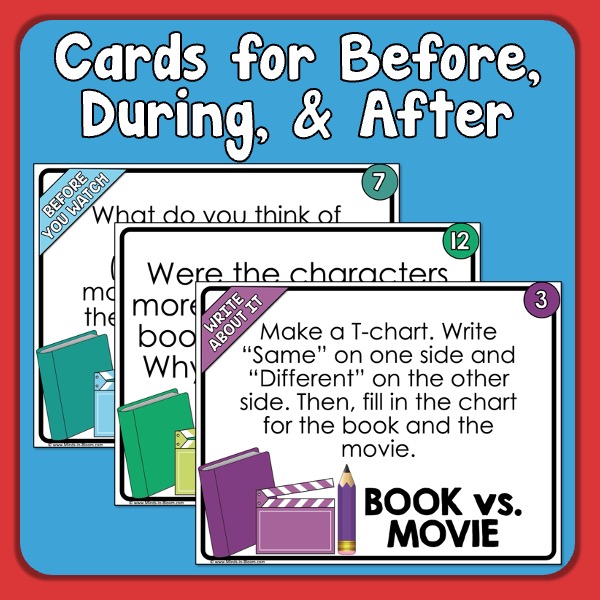 Book vs. Movie Question Task Cards - Compare & Contrast Writing Prompts ...