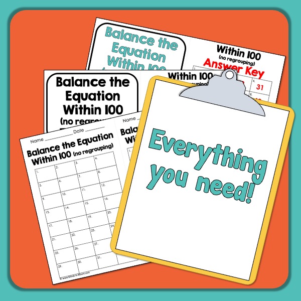 Balancing Equations Task Cards - Addition & Subtraction within 100 (NO ...