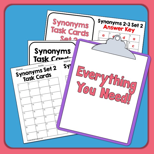 Synonyms Task Cards (Grades 2-3) - Set 2 | Multiple Choice Vocabulary ...