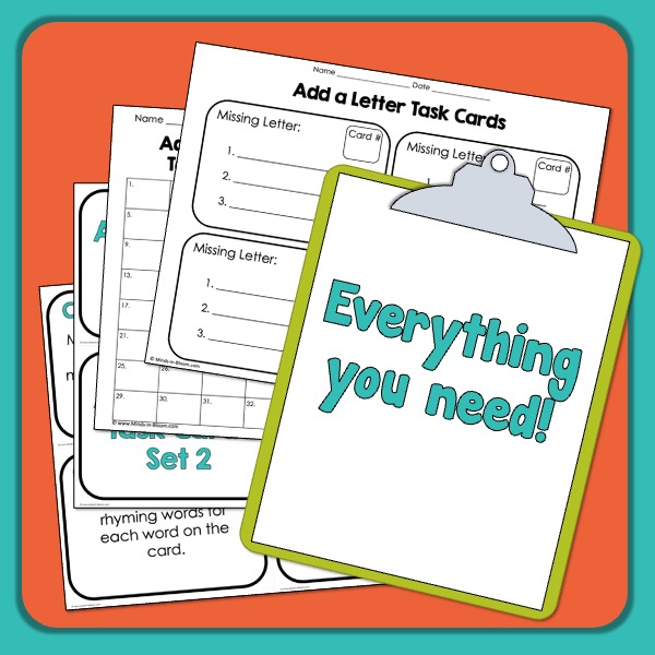 Add a Letter Word Work Task Cards (2 Sets) - Spelling Blends & Patterns ...