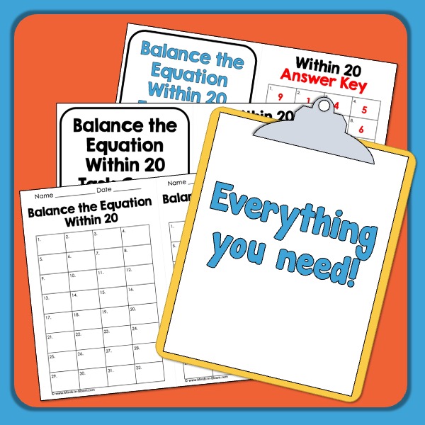 Balancing Equations Task Cards - Addition and Subtraction within 20 ...