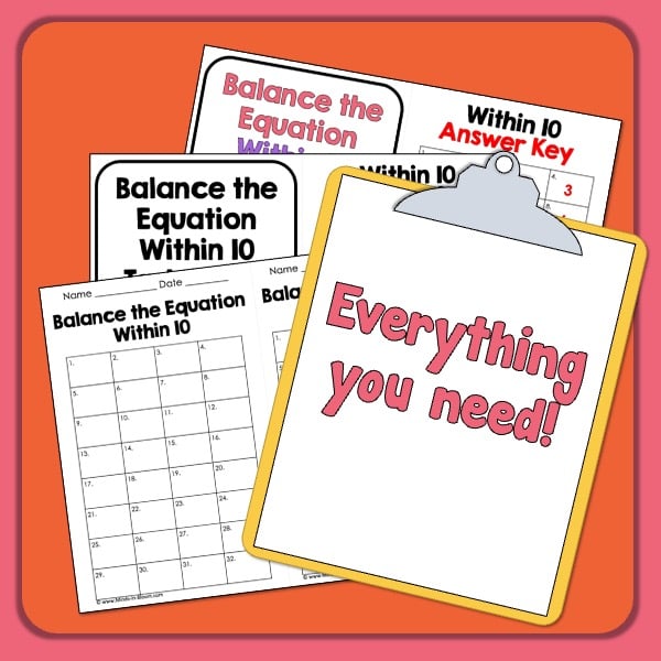 Balancing Equations Task Cards - Addition and Subtraction within 10 ...