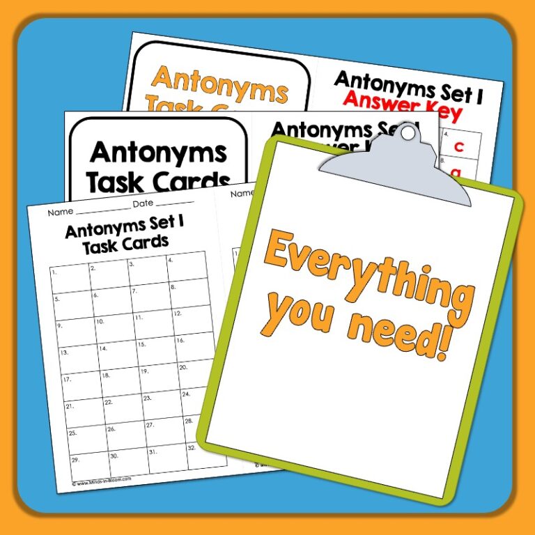 Antonym Task Cards - Vocabulary Practice for 2nd and 3rd Grade - Print ...