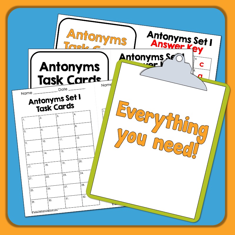 Antonym Task Cards - Vocabulary Practice for 2nd and 3rd Grade - Print ...