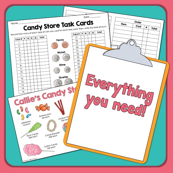 Money Math Candy Store Task Cards - Working with Coins | Print ...