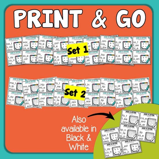 Add a Letter Word Work Task Cards (2 Sets) - Spelling Blends & Patterns ...