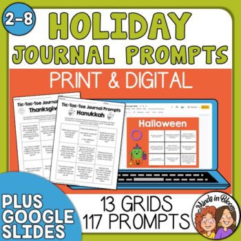 Holiday Journal Prompts - Tic Tac Toe Grids and Seasonal Prompts for ...