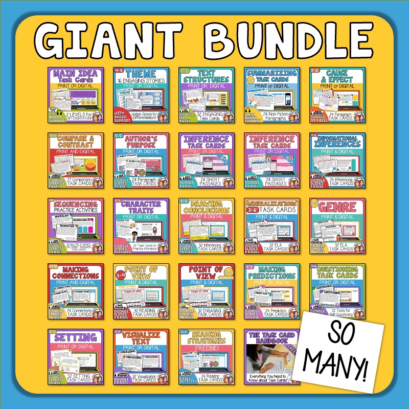 Reading Strategies Task Card Bundle 648 reading skills cards with ...