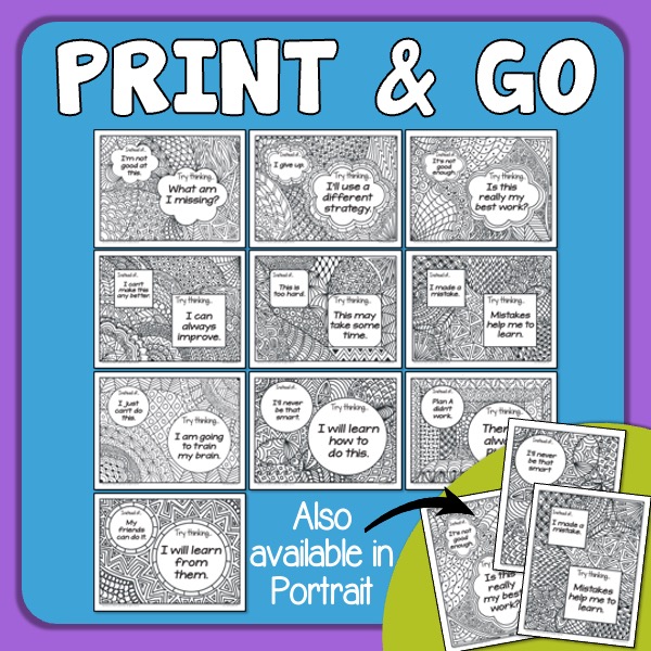 I Love Coloring! - Fixed vs. Growth Mindset Coloring Pages - Posters ...