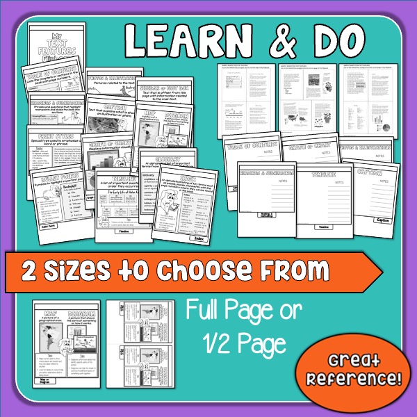 Text Features Flipbook - Nonfiction Resource (Full Page, Half Page, or ...