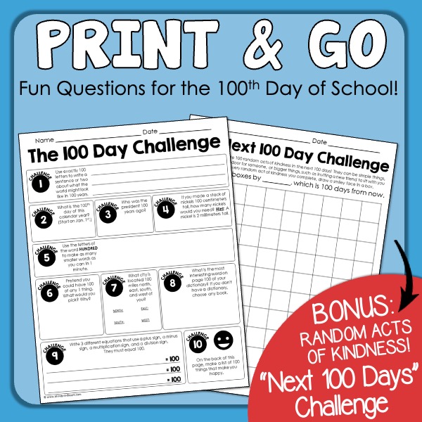 100th Day Challenge - Activities for Students for 100th Day of School ...