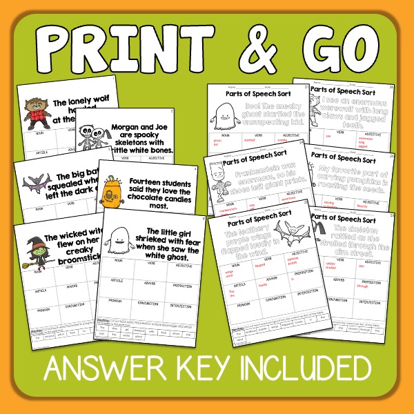 Parts of Speech Sort - Halloween Themed Google Slides Activity | Print ...