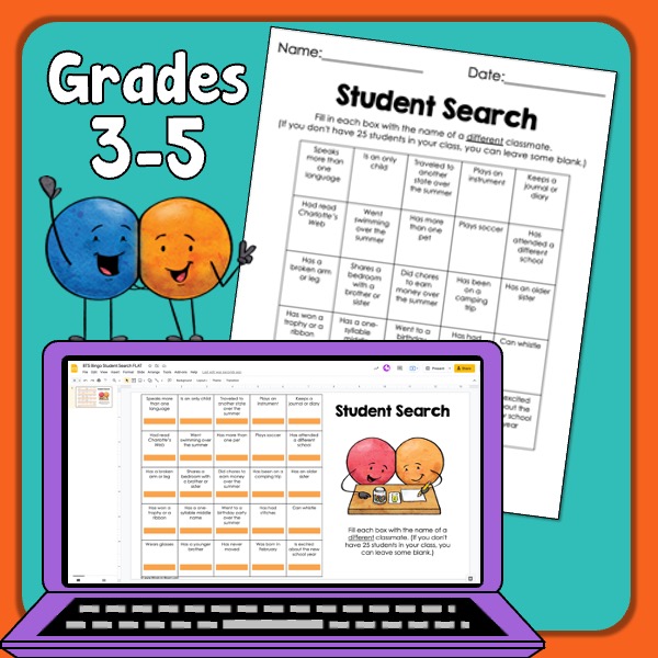 Back to School Icebreaker - Bingo Game (1-3 Grade) | Print & Google ...