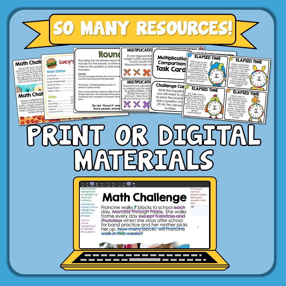 Word Problems Task Cards - 7 Sets Math Story Problems Bundle - 256 ...