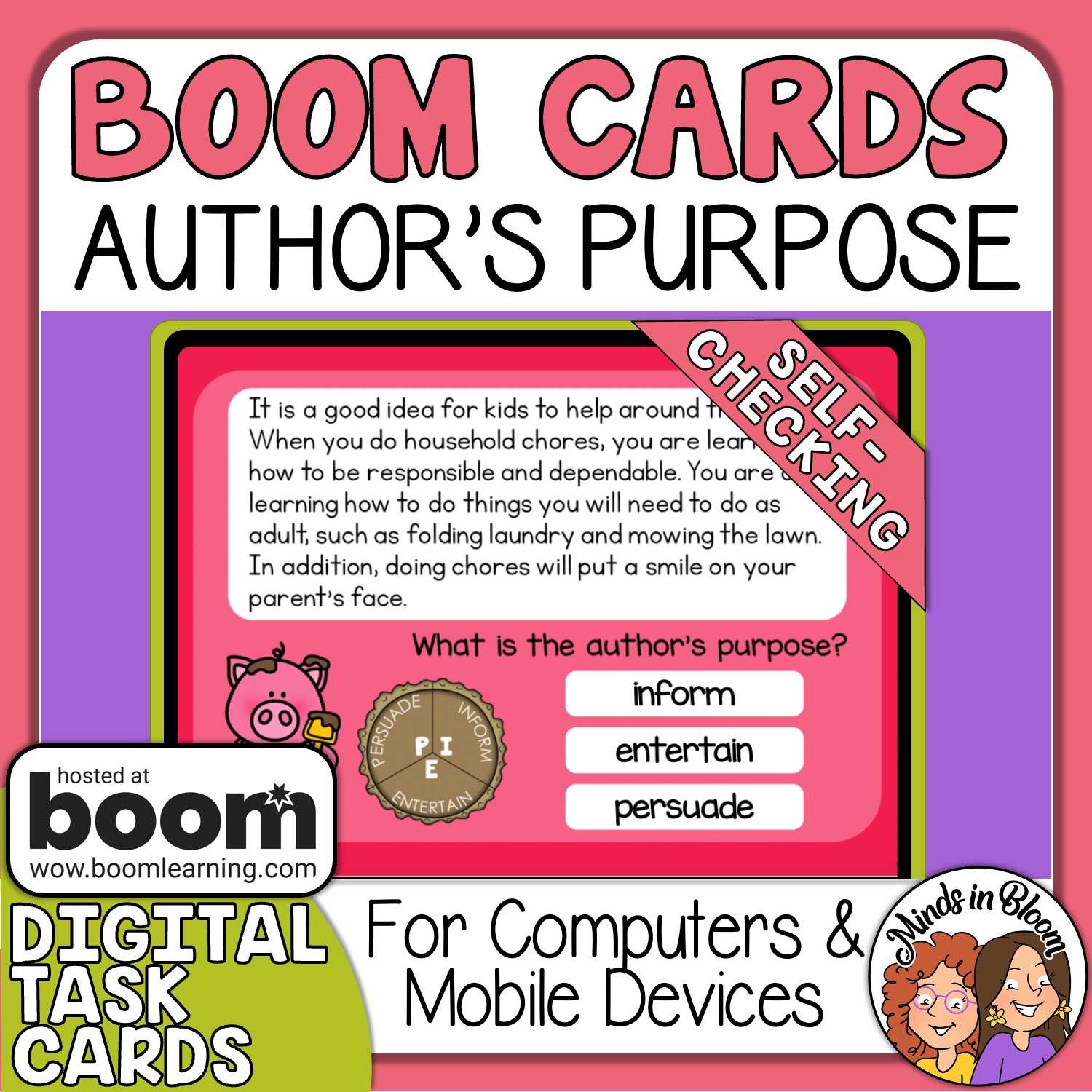Author's Purpose (PIE) - BOOM Cards | Digital Distance Learning with Audio - Minds in Bloom