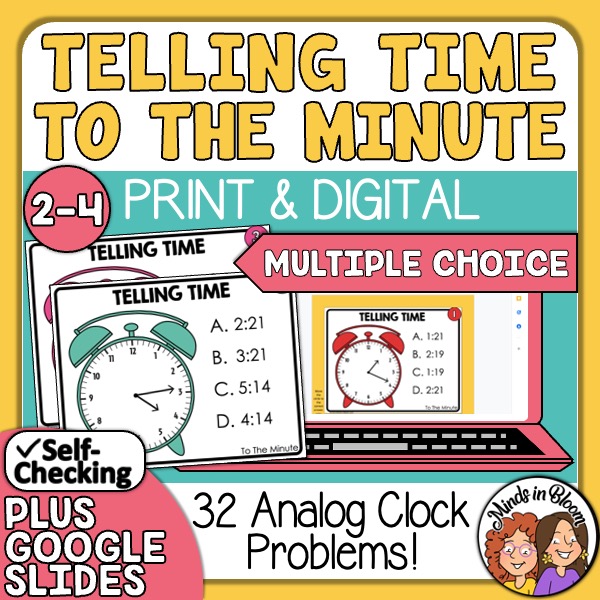 Telling Time to the Minute (Multiple Choice Task Cards) - Clock Fluency ...