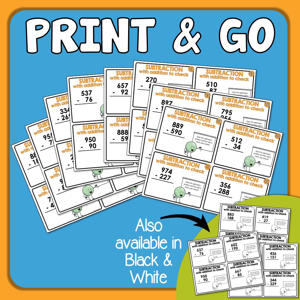 Subtraction Task Cards with Addition to Check - With Digital & Print ...