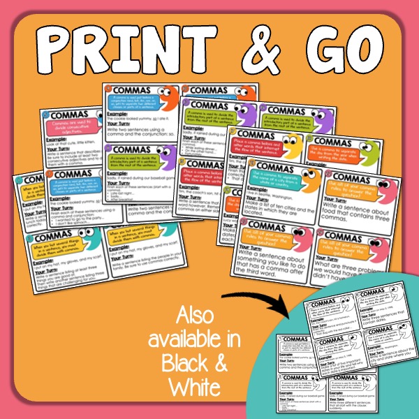 Commas! Task Cards (for Different Comma Rules) | Print & Digital Google ...