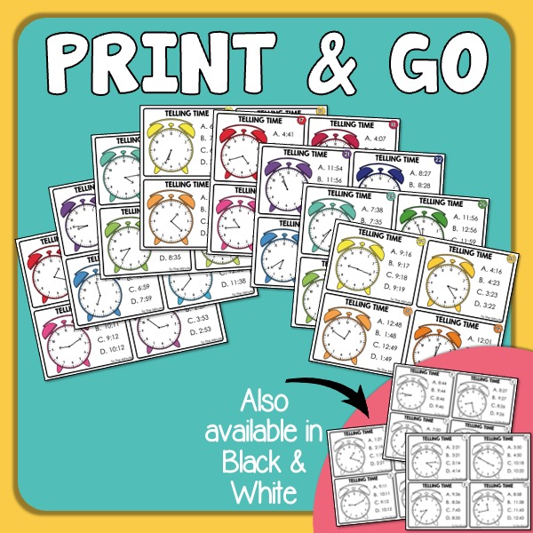 Telling Time to the Minute (Multiple Choice Task Cards) - Clock Fluency ...