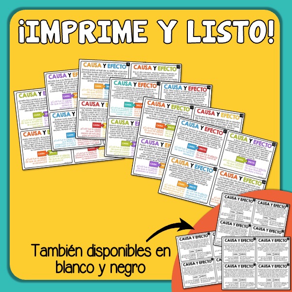 Tarjetas de trabajo: Identificando causa y efecto (Identifying Cause ...