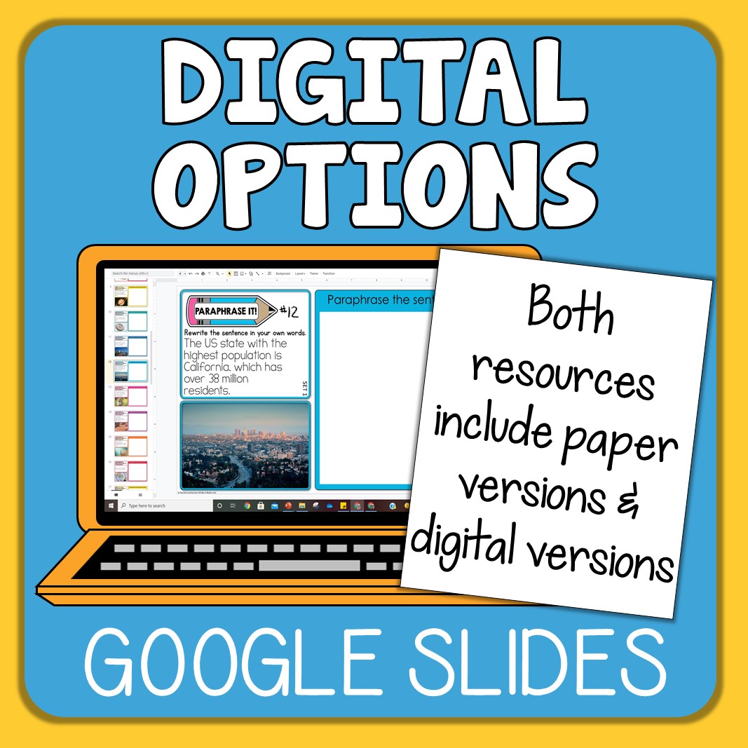 Paraphrase It! - Task Card BUNDLE (2 Levels of Differentiation) | Print ...