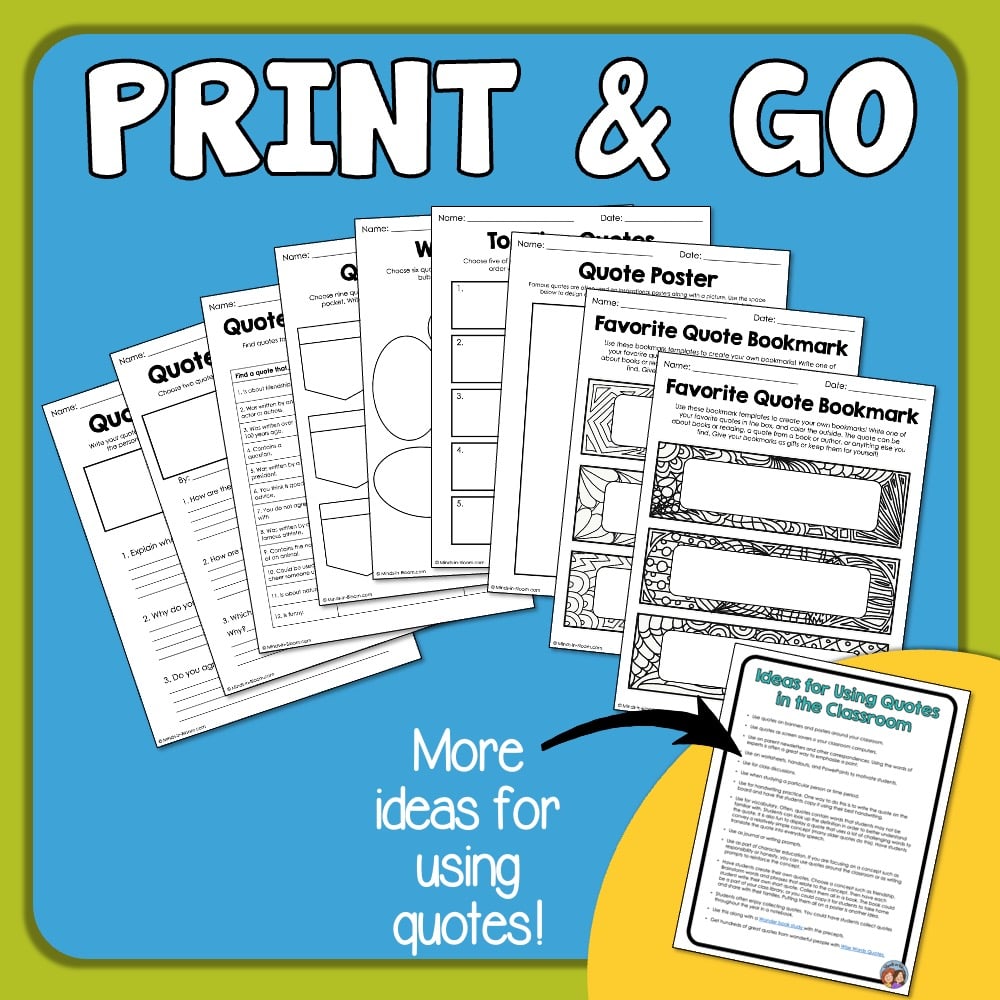 Quote Reflection Worksheets - No-Prep Activities to Analyze Famous ...