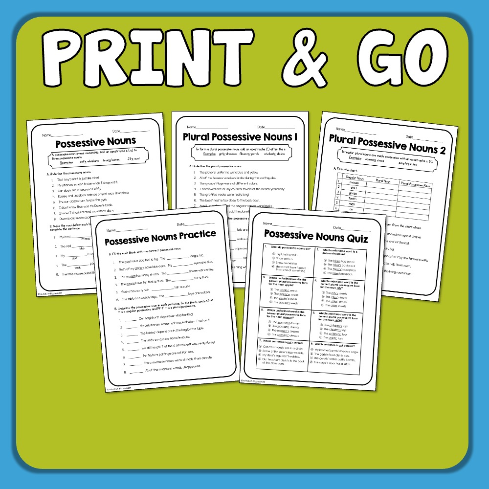 Possessive Nouns Printables Mini-Pack - No-Prep Worksheets for Student ...
