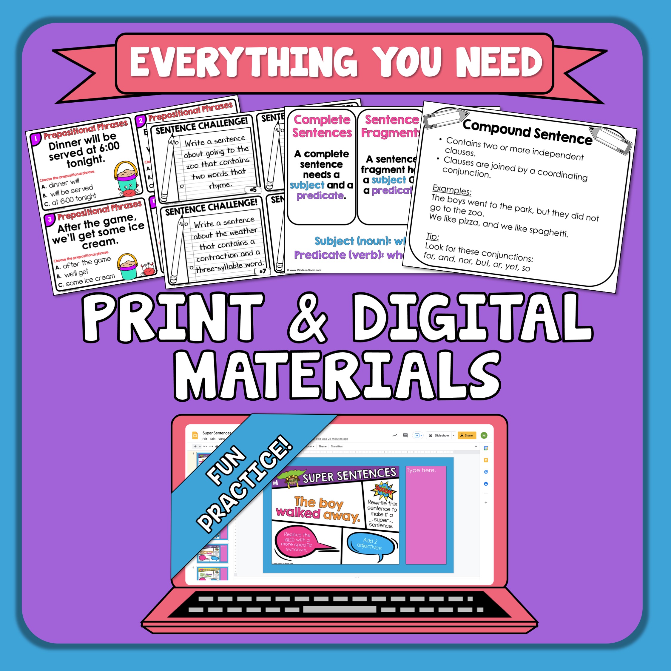 Sentences - Task Card BUNDLE | Print & Digital Google Slides - Minds in ...
