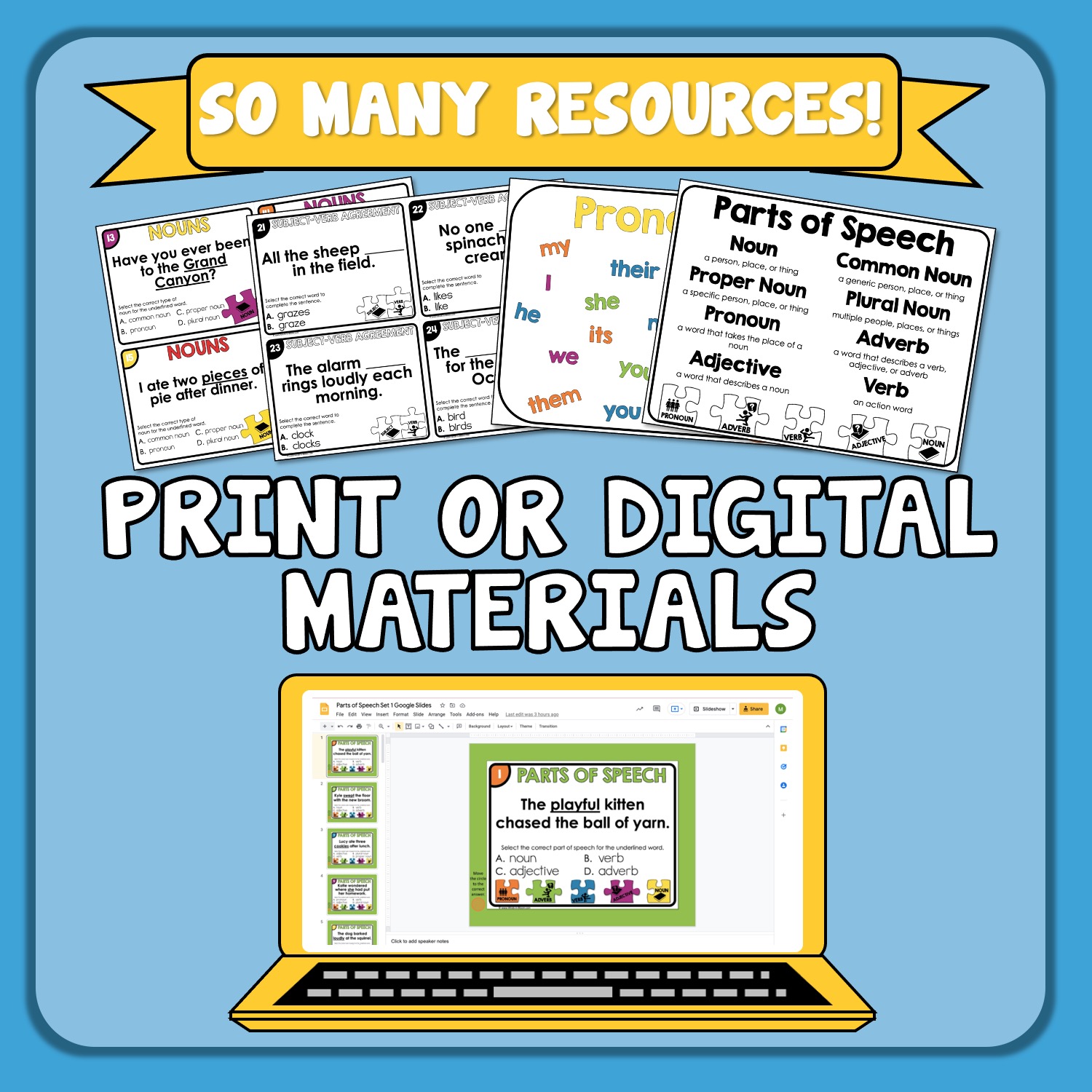 Parts of Speech - Task Cards BUNDLE | 9 sets with Anchor Charts ...