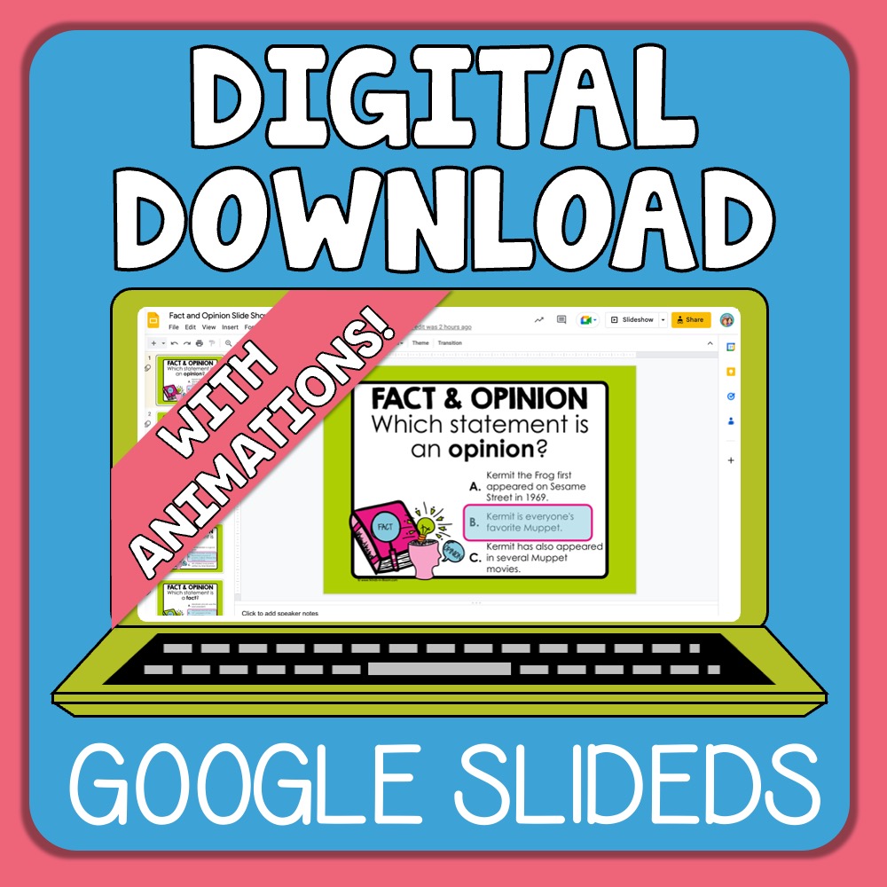 Fact and Opinion Slideshow - Google Slides Digital Whole Group Activity ...