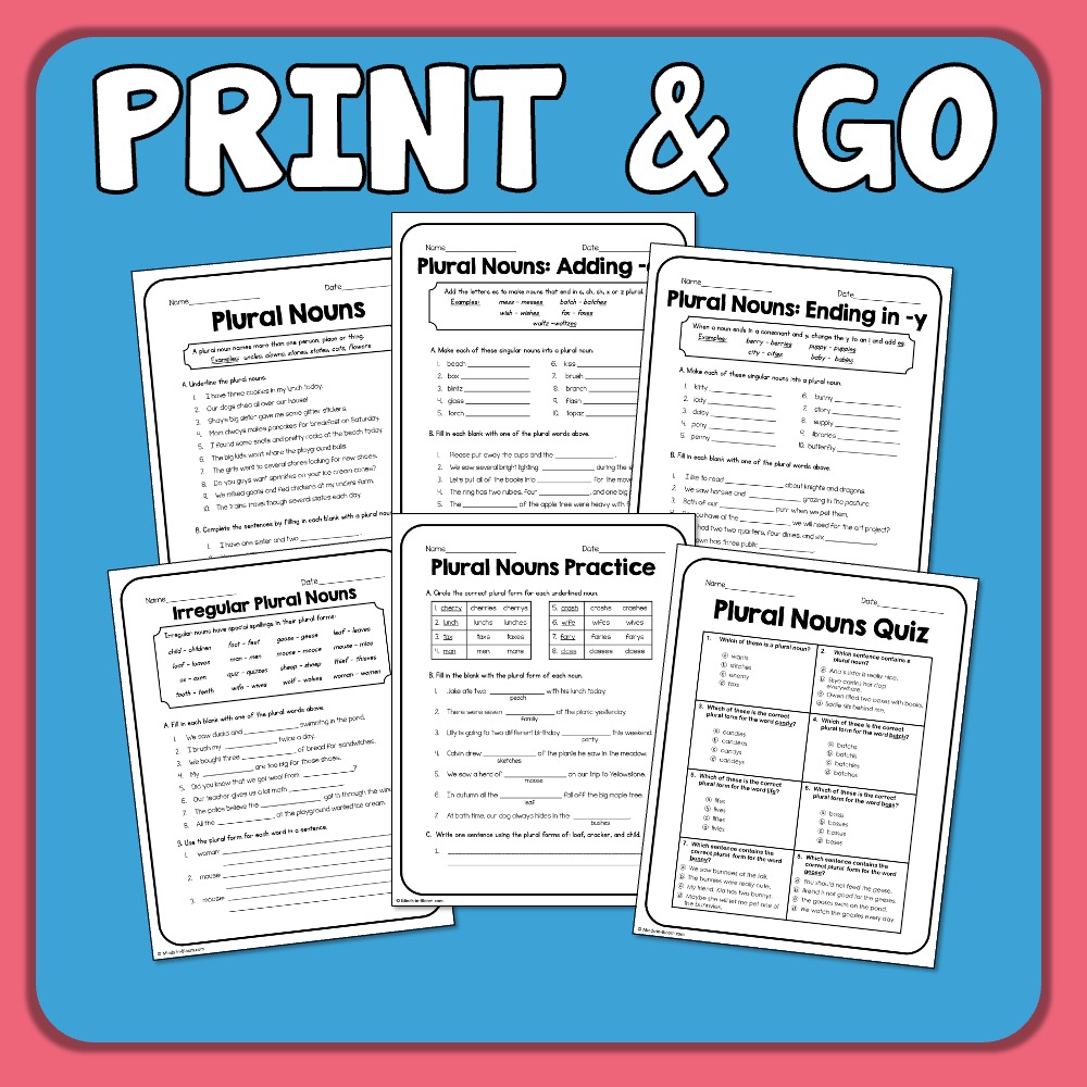 Plural Nouns Printables Mini-Pack - No-Prep Worksheets for Student ...