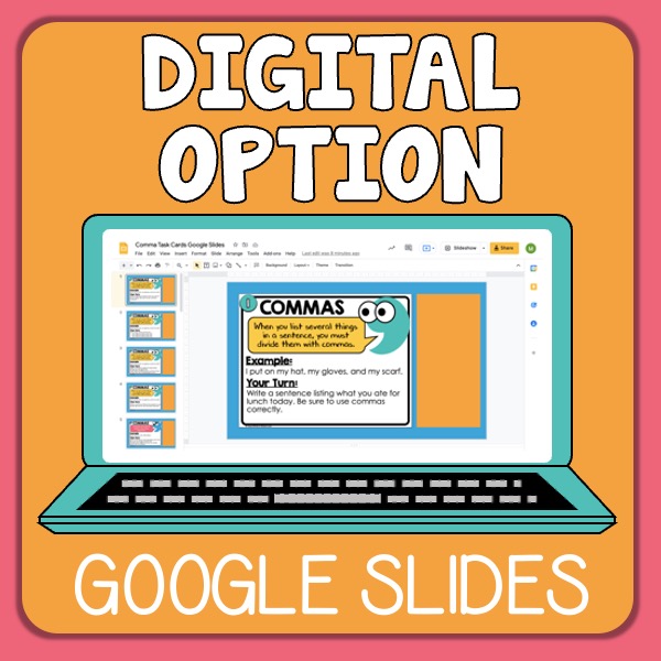 Commas! Task Cards (for Different Comma Rules) | Print & Digital Google ...