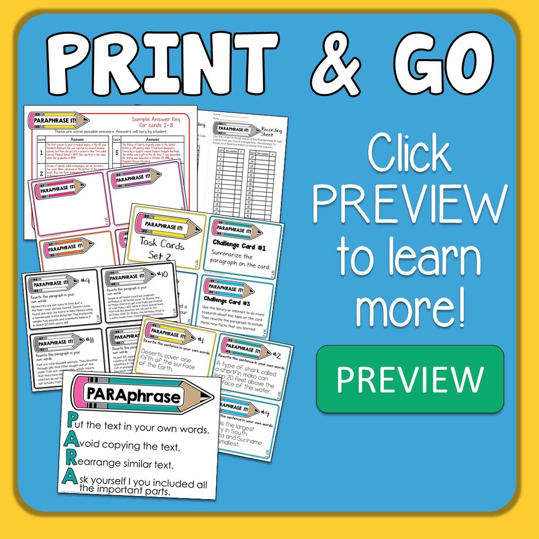 Paraphrase It! - Task Card BUNDLE (2 Levels of Differentiation) | Print ...