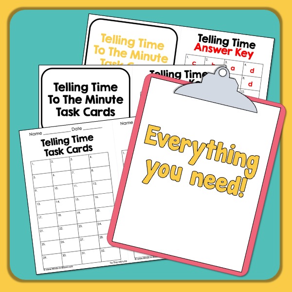 Telling Time to the Minute (Multiple Choice Task Cards) - Clock Fluency ...