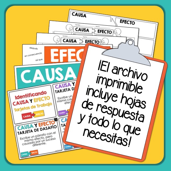Tarjetas de trabajo: Identificando causa y efecto (Identifying Cause ...