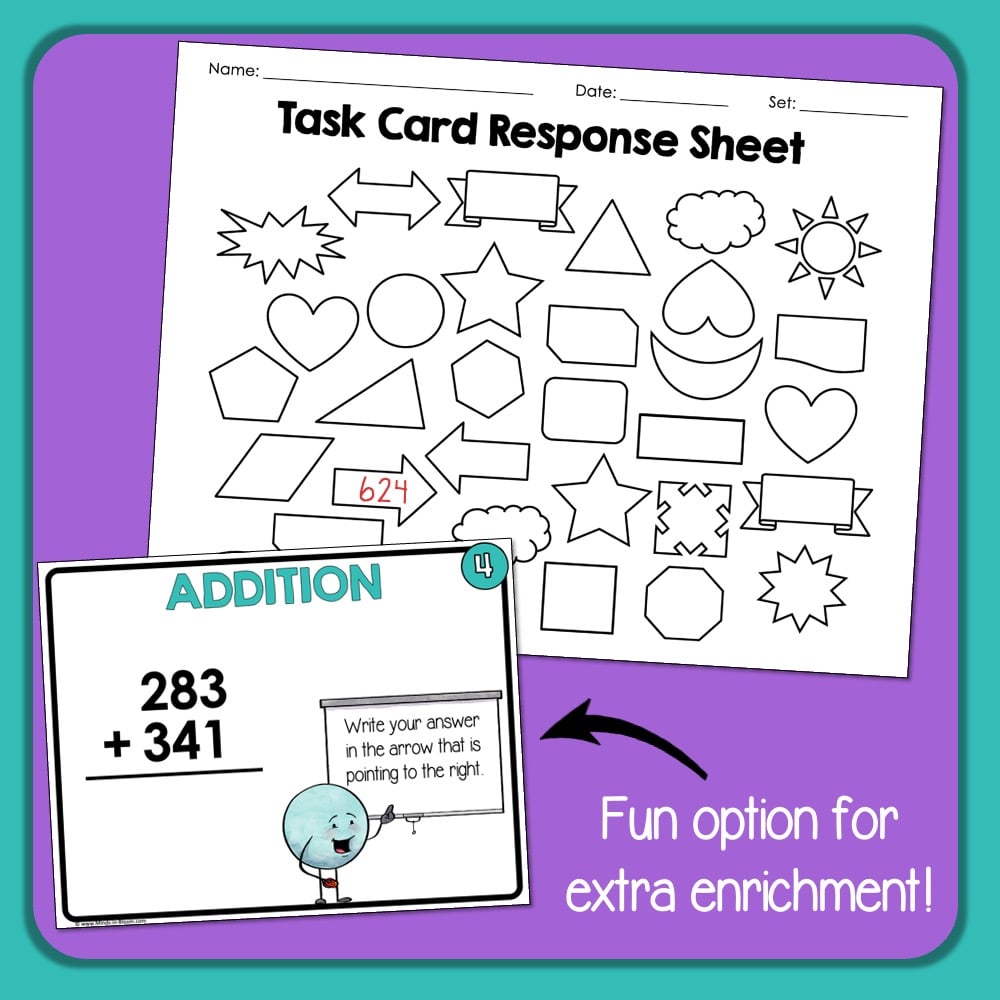 Addition and Subtraction Task Cards - Fun Shapes Answer Sheet - Print ...