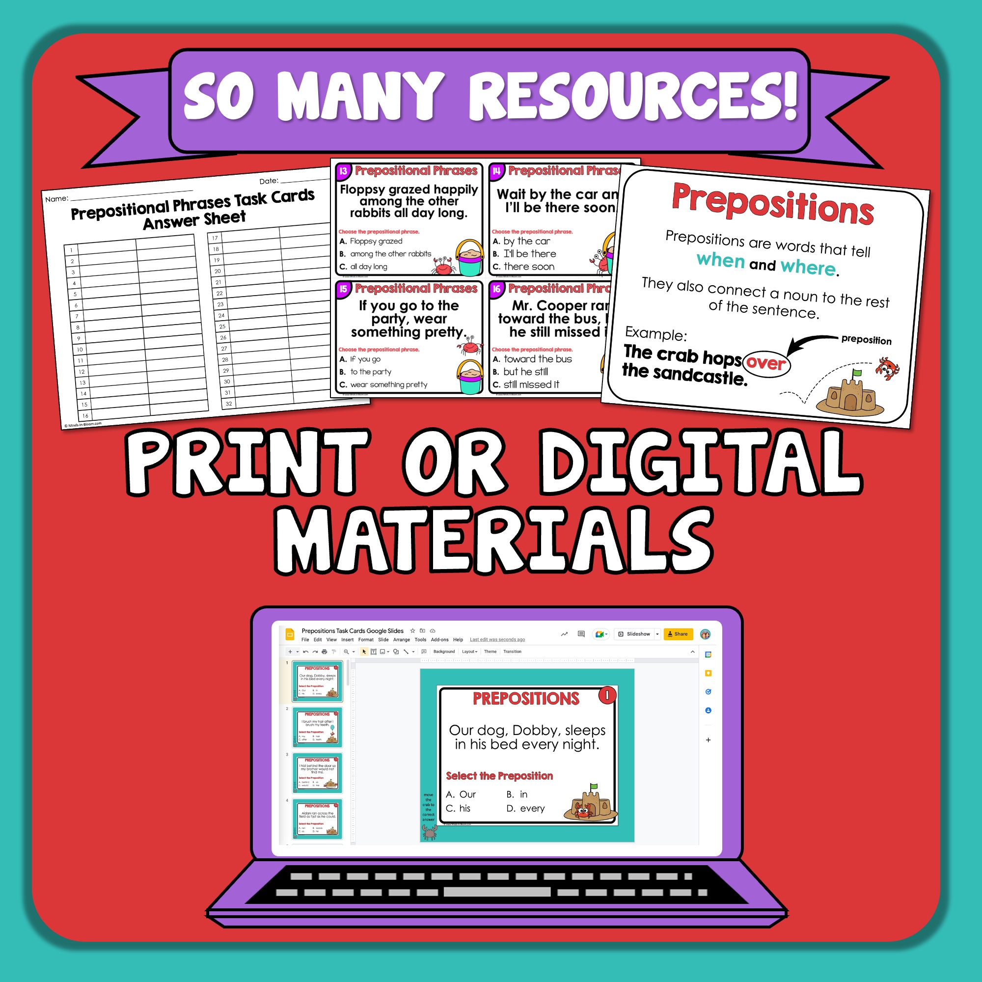 Prepositions - Task Card BUNDLE (Multiple Choice & Short-Answer | Print ...