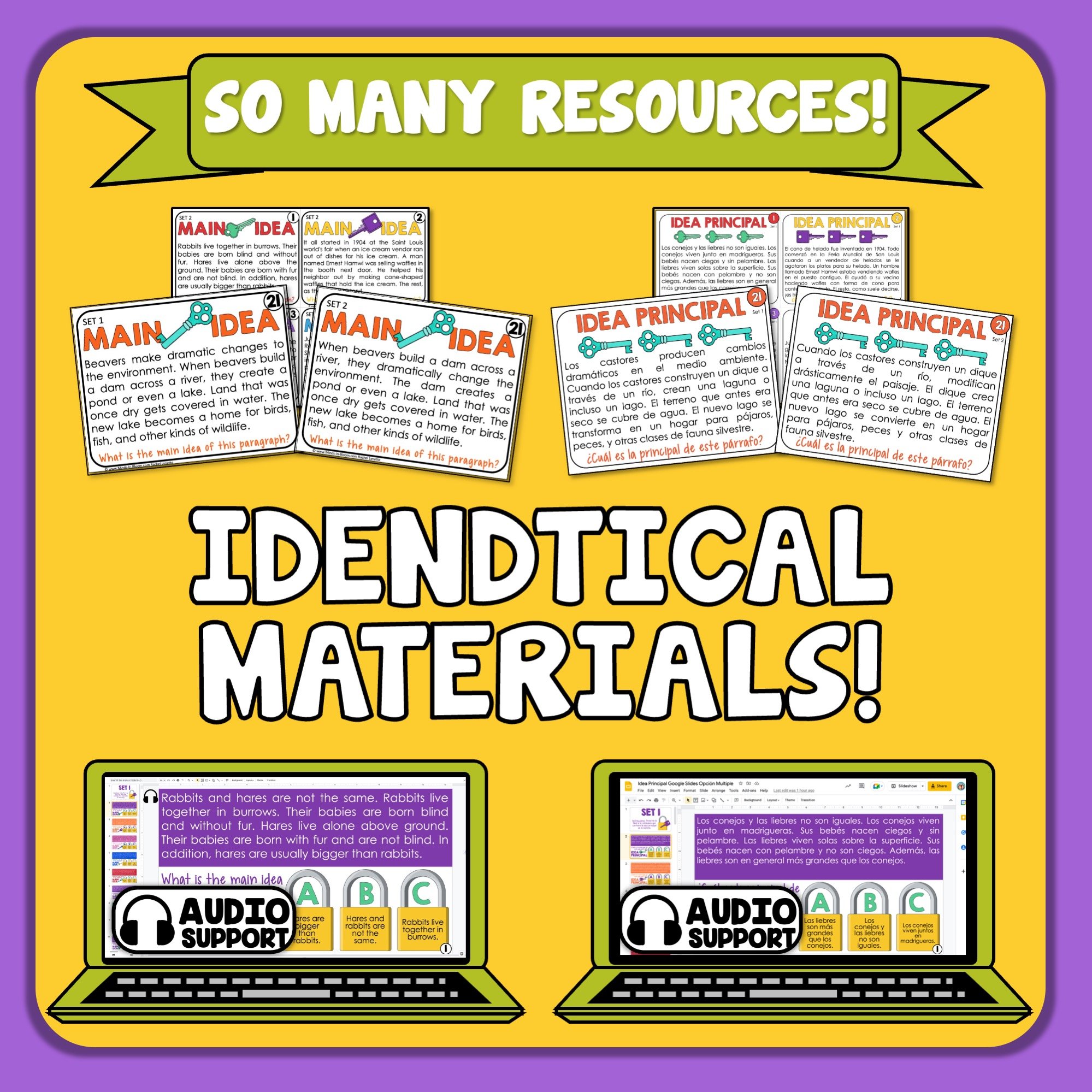 Main Idea - Bilingual MINI BUNDLE (Both English & Spanish Versions for ...