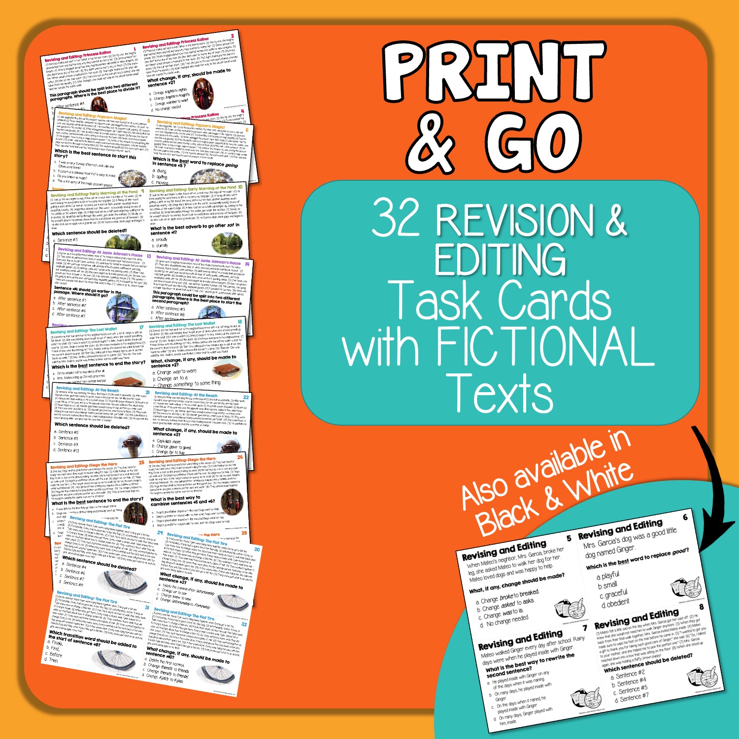 Revising & Editing Task Cards - SET 2 (Fictional Texts) | Print ...