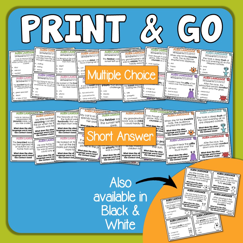 Context Clues Task Cards - Defining Made Up Words - With ...