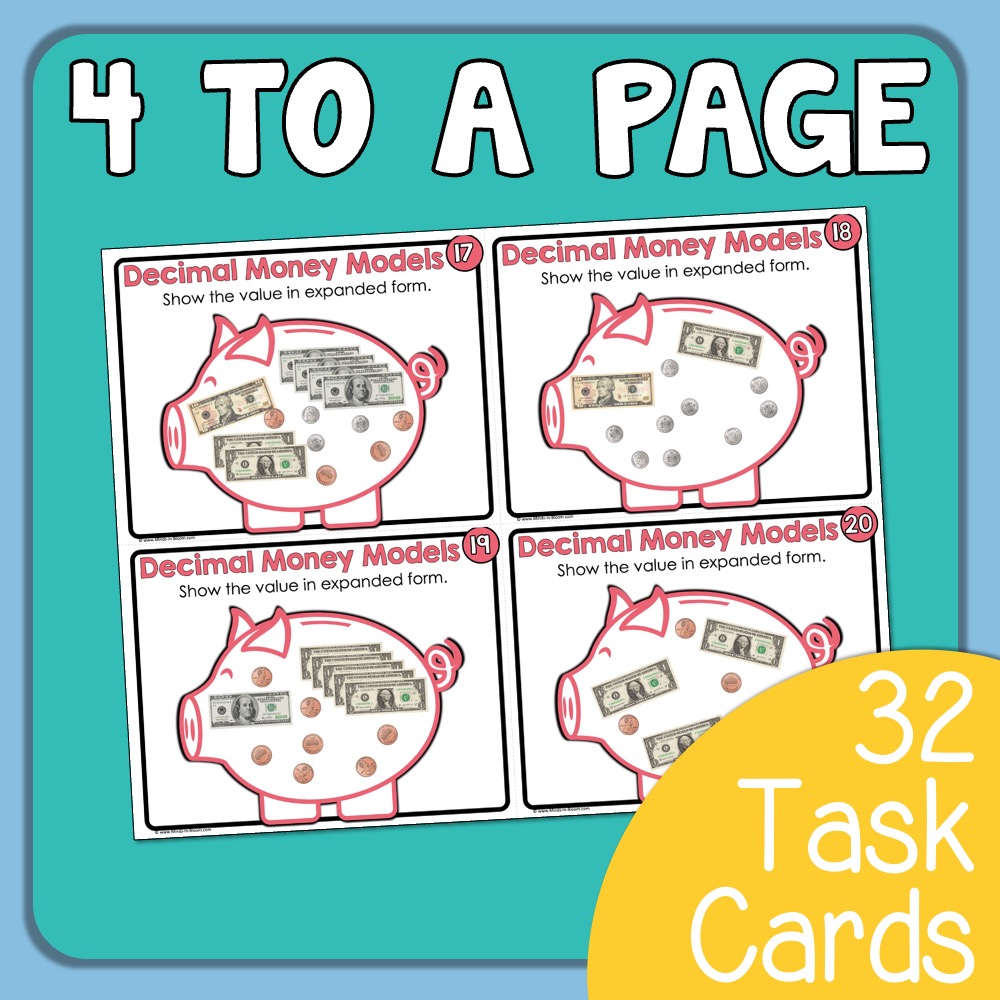 Decimal Money Models Math Skills Task Cards - Print & Digital ...