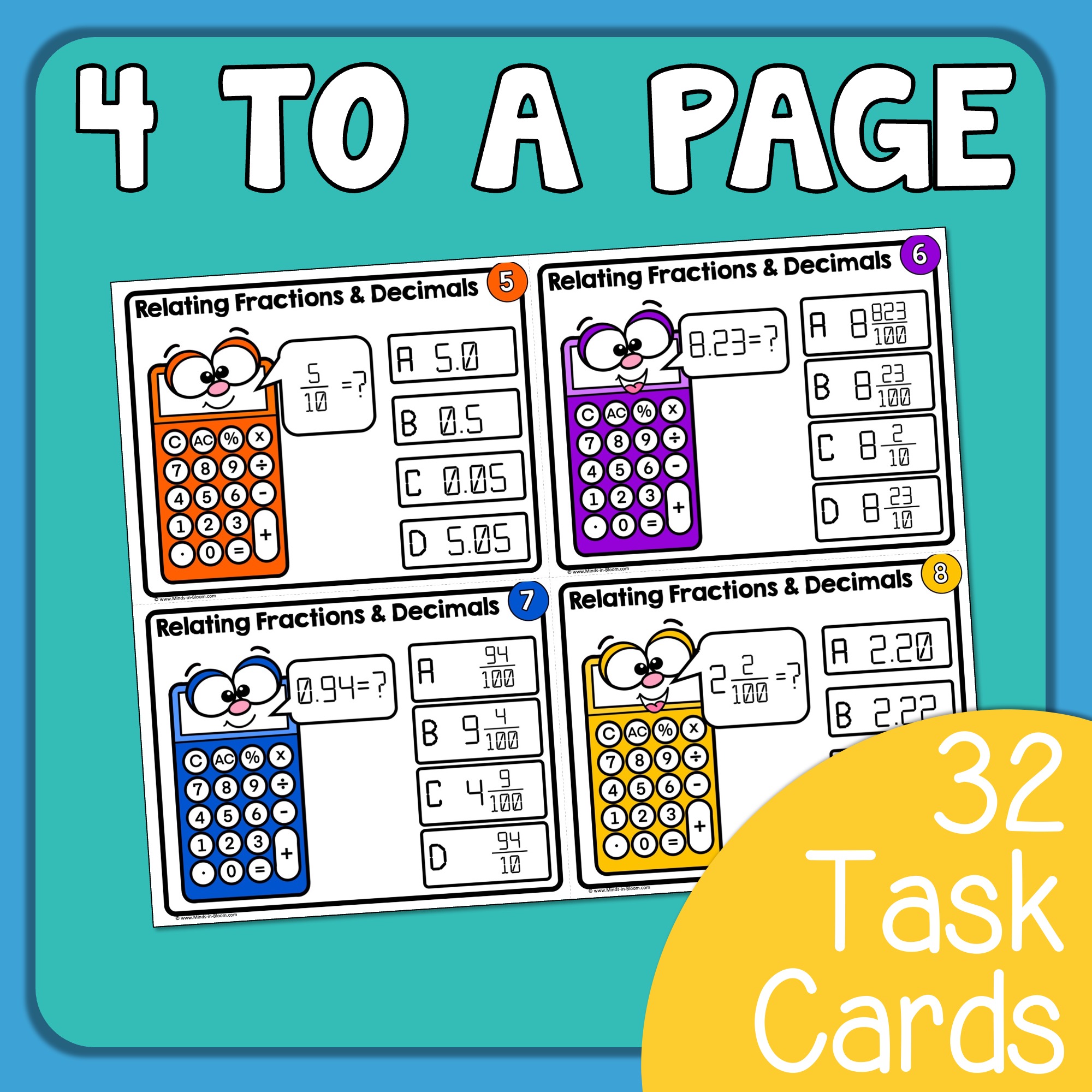 Relating Fractions and Decimals Math Skills Task Cards - Print ...