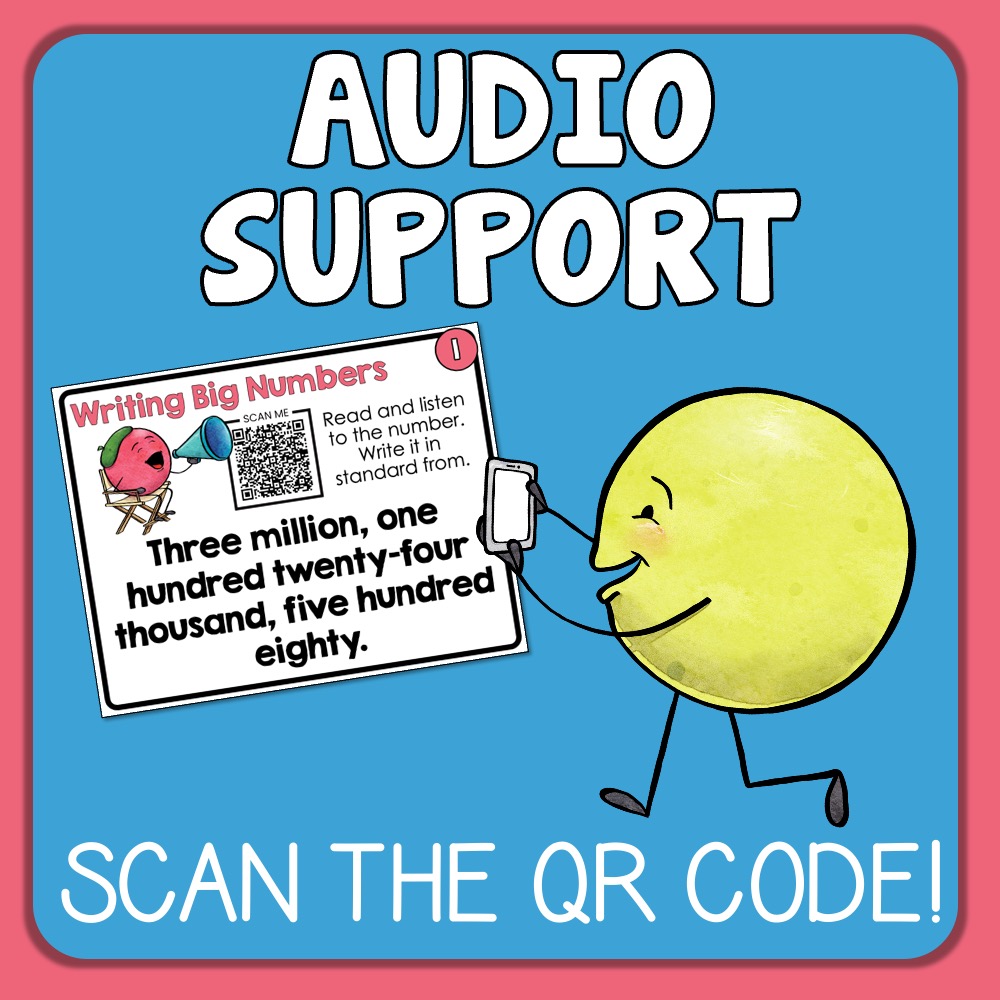Writing Big Numbers Task Cards - Audio Support for Print (QR Codes) and ...