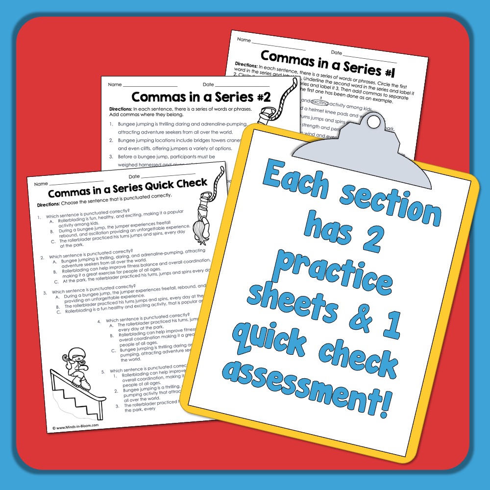 Commas Worksheets - No-Prep Engaging Activities - Extreme Sports Themed ...