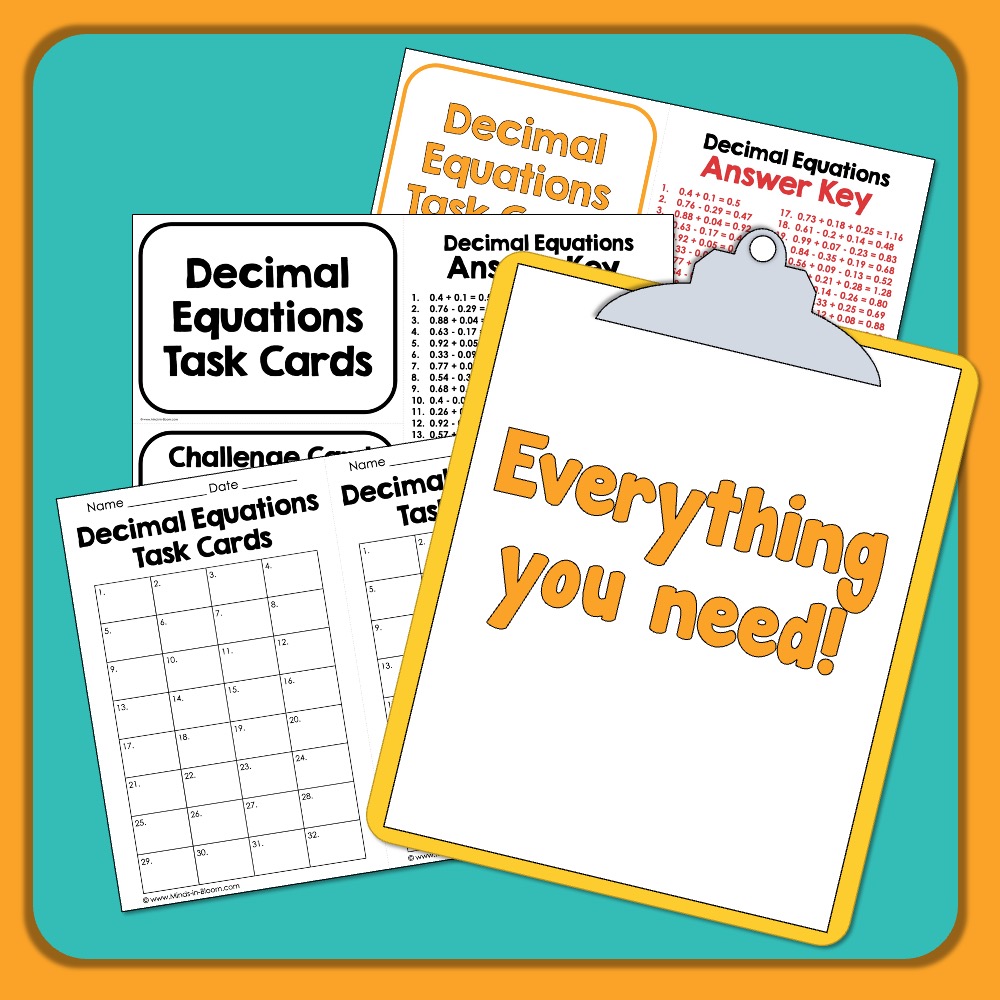 Decimal Equations with Modeling Math Skills Task Cards - Print ...